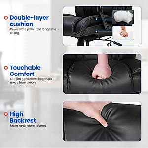 Office Chairs Big and Tall 500lbs Wide Seat for Heavy People Ergonomic Massage PU Leather Executive Chair Adjustable Rolling Swivel Computer Desk Chair with Lumbar Support Headrest Task Chair Black