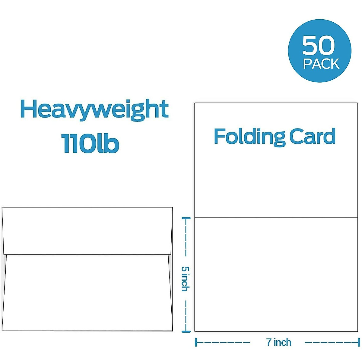 Ohuhu Blank White Cards and Envelopes 50 Pack, 5 x 7 Heavyweight Folded Cardstock and A7 Envelopes for DIY Greeting Cards, Wedding, Birthday, Invitations, Thank You Cards & All Occasion