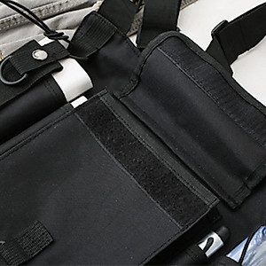 Chest Rig Bag Utility Vest Multi-Pocket Chest Bag for Men Hands Free Radio Front Pack Pouch Hip Hop Chest Pack Functional Tactical Harness for Women Running Exercise Hiking Camping (Black, Size L)