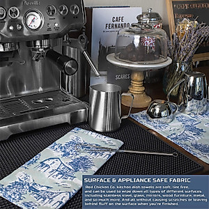 KitchenVIA Red Chicken Co. Linen Tea Towel Set - Rustic Farmhouse Pattern, Soft and Durable for Kitchen Cleaning and Dining