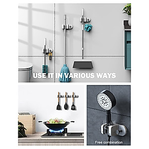 BEZOX Mop Holder with Hook - Drill Free Wall Mount Broom Gripper, Cleaning Supplies Organizer Utility Holder - 1PCS