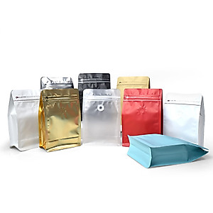 Stand Up Coffee Bags, Natural Kraft Paper Heat Sealed Flat Bottom Coffee Pouches with Degassing Valve and Reusable Side Zipper(50 Pcs, 8 oz, 0.5 LB)