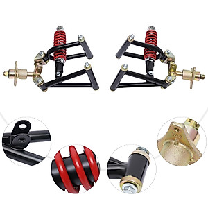 RIAHNEAH Front Suspension Arm Assembly Kit Upper/Lower Suspension Swingarm Assembly Suspension Shock Arm Upper&Lower Swingarm Steering Kit for DIY ATV Quad Bike Buggy Go Kart (220mm)