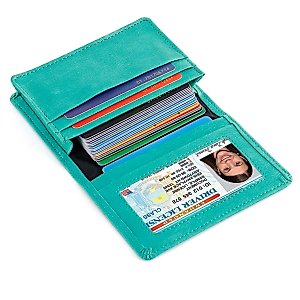 Mini Leather Credit Card Case Small Card Holder Wallet with ID Window for Men and Women (Green)