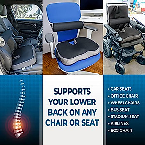 2pc Ergonomic Seat Cushion Lumbar Roll Combo for Chair - Pain and Pressure Relief for Lower Back, Sciatica, Coccyx, Butt, Tailbone - Memory Foam Posture Support Pillow for Office Desk, Car, Wheelchair