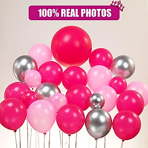 ECEAE Hot Pink and Silver Balloon Garland Kit 120 Pcs Pink Crow doll Balloons Set for Princess, Cowgirl, Disco Themes Perfect for Girls, Women, Adult Celebrations Birthdays Baby Showers decoration