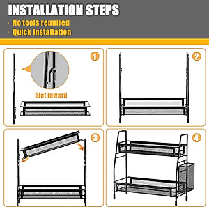 Famhap Bathroom Counter Organizer, Bathroom Organizer Countertop with Side Basket, Kitchen Countertop Organizer, Metal Spice Rack Organizer, Black 13.8"x7"x12.6"