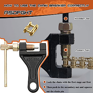 ASDFGHT 420 Chain 420 Standard Roller Chain 132 Link, Gold 420 Drive Chain for 110 125cc Dirt Pit Bike, ATV Quad Go Kart Scooter Mini Bike (With Chain Breaker +0.4" Chain Axle Adjuster)