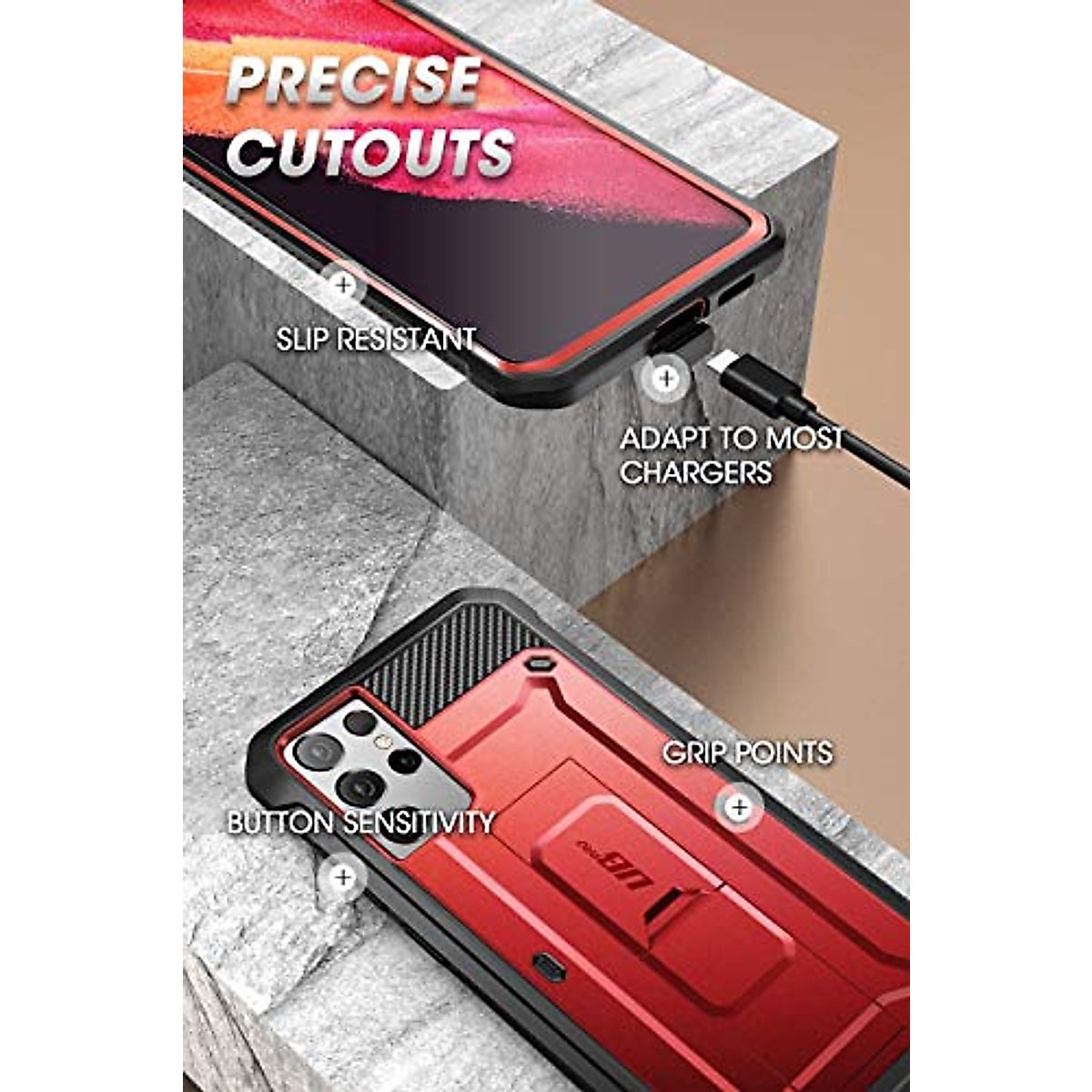 SUPCASE Unicorn Beetle Pro Series Case Designed for Samsung Galaxy S21 Ultra 5G (2021 Release), Full-Body Dual Layer Rugged Holster & Kickstand Case Without Built-in Screen Protector (Ruddy)