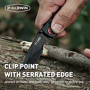 PERWIN Pocket Knife, EDC Knife with 3.1" Serrated Clip Point Blade and Aluminum Handle Small Pocket Knives for Camping Fishing Hiking