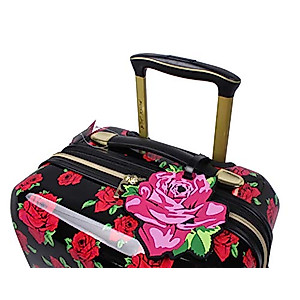 Betsey Johnson Designer 20 Inch Carry On - Expandable (ABS + PC) Hardside Luggage - Lightweight Durable Suitcase With 8-Rolling Spinner Wheels for Women (Covered Roses)