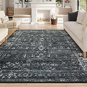 Lahome 8x10 Area Rugs for Living Room Washable Rugs 8x10 Black Large Rug Indoor Carpet, Vintage Distressed Rug Soft Non Slip Area Rug for Bedroom Dining Room Home Office(8 x 10, Black/Grey)