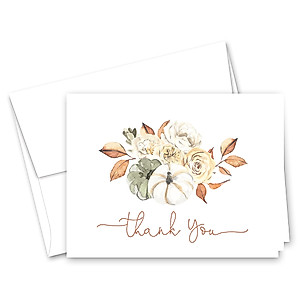 InvitationHouse Fall Floral Pumpkin Thank You Cards – Set of 50