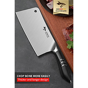 MAD SHARK Meat Cleaver Knife, German Stainless Steel Professional Butcher Chopper 7.5 Inch, Stainless Steel Handle, Heavy Duty Blade for Home Kitchen and Restaurant