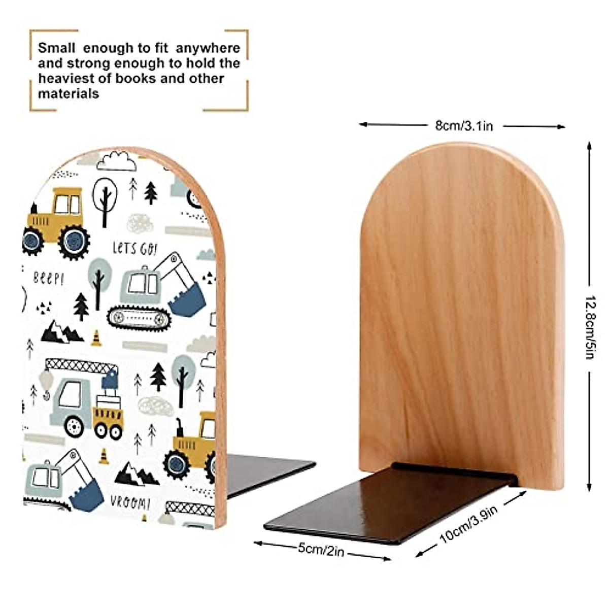 Book Ends Cute Car Childish Cartoon Bookends for Shelves to Hold Books Heavy Duty Non-Slip Book Stoppers Wood Decorative Home Office