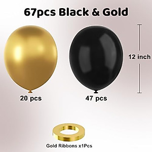 YMSZ Black and Gold Balloons, 67pcs 12 Inch Metallic Gold and Black Balloons for Birthday, Retirement, Graduation, New Year's Eve Party Decorations