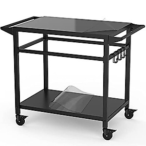 RAXSINYER 20"x32" Double-Shelf Grill Table Movable Grill Cart, Outdoor Food Prep and Pizza Oven Table, Grill Stand Fits Blackstone Griddle 17" 22"