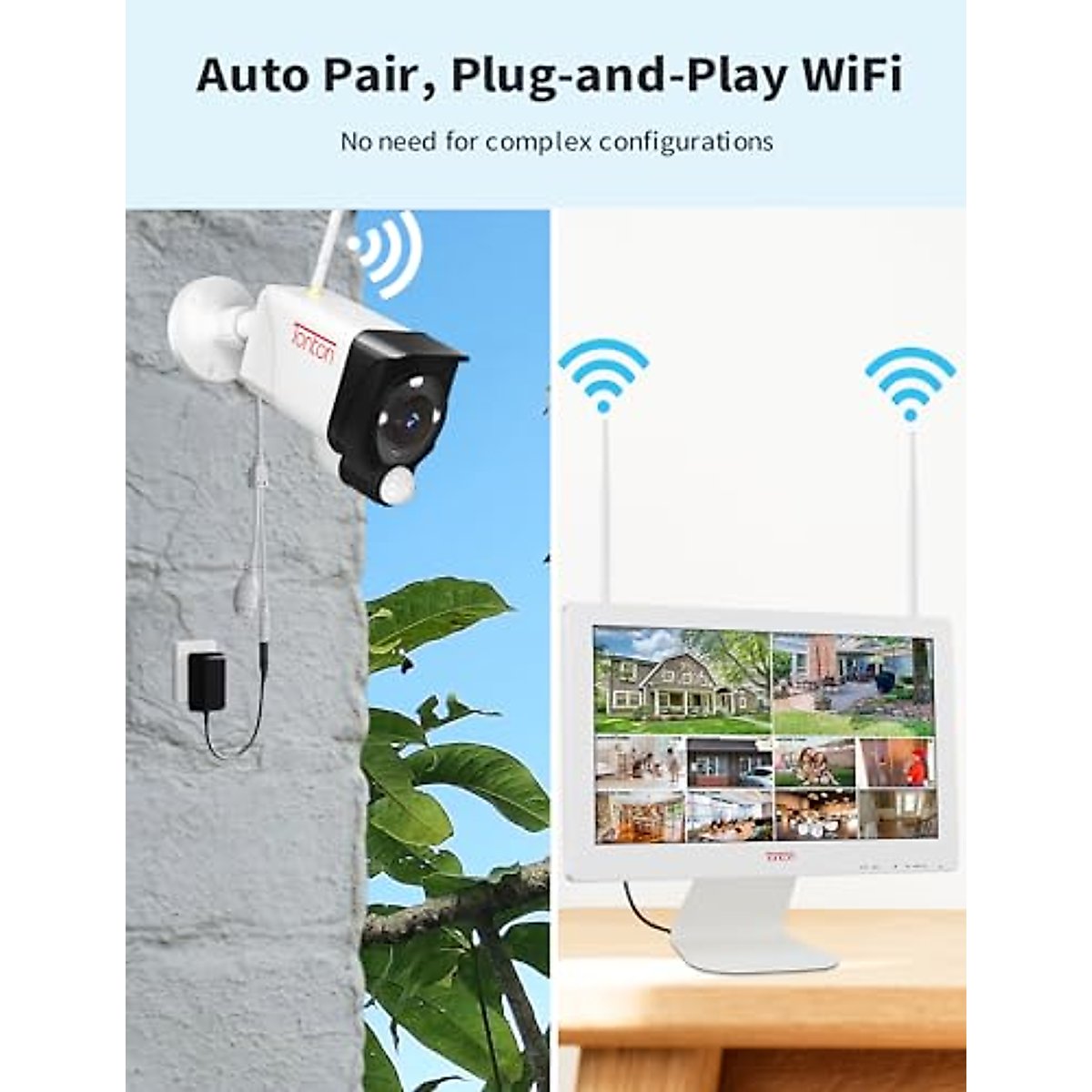[2K&2 Way Audio&Dual WiFi] Tonton Wireless All-in-One Ultra HD Security Camera System with 16 Inch 5MP Monitor,10CH NVR with 1TB HDD,4PCS 3MP Outdoor Bullet IP Floodlight Cameras with PIR,Plug & Play