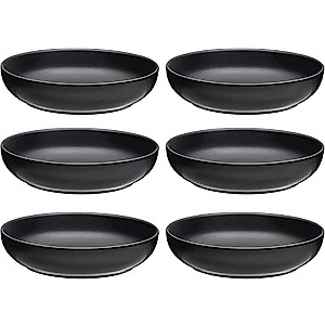 Bruntmor Ceramic Bowls, For Salad, Soup, Pasta Bowl Set Of 6 Serving Plates. 24 Oz Porcelain Baking Skillet With Handles. Safe For Oven, Microwave, Dishwasher. Serving Christmas Dish. Matte Black