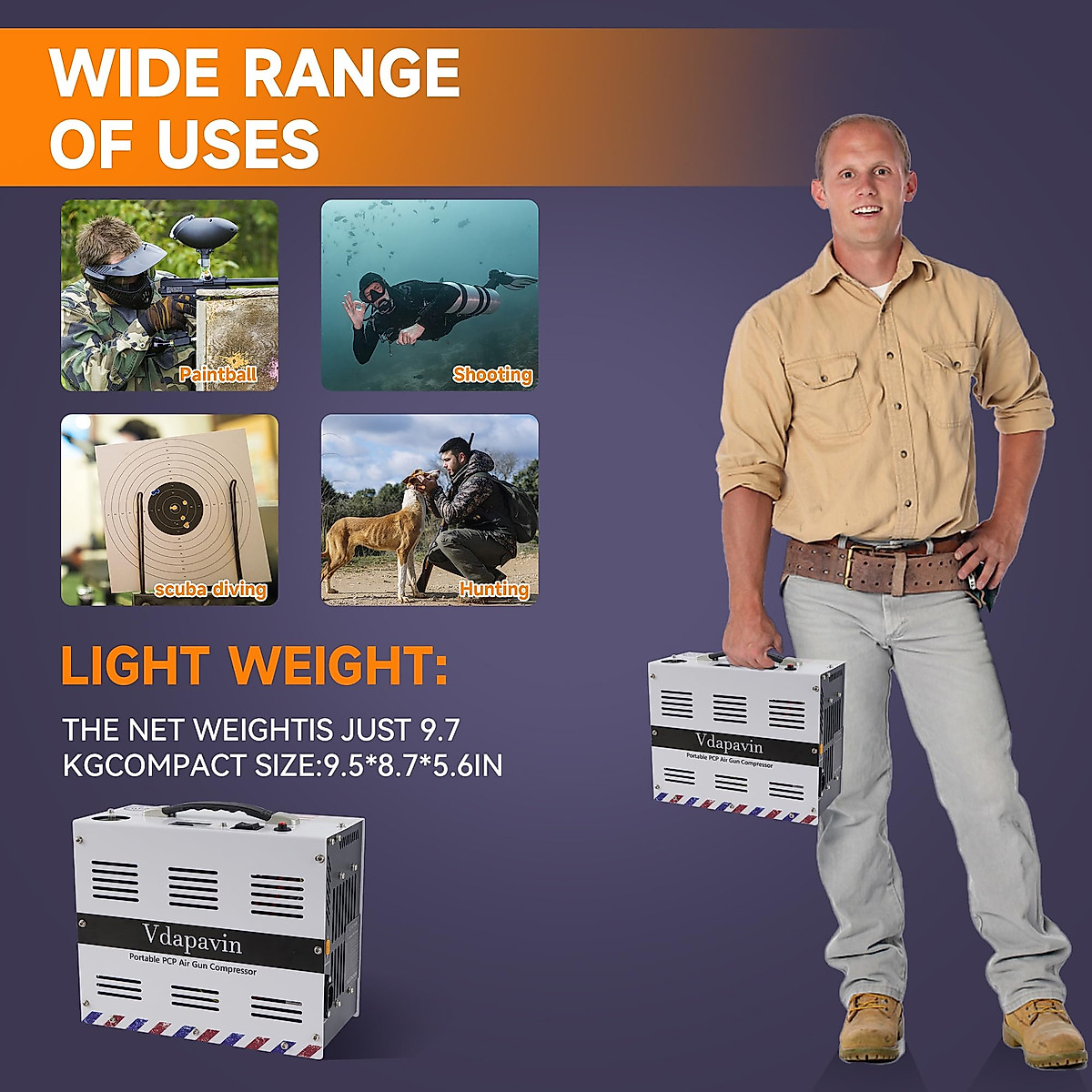 Pcp Air Compressor,4500psi 30mpa/300 Bar Automatic Stop Pump,Oil/Water Free,Powered By Car 12v Dc Or Home 110v Ac,Paintball Air Compressor,Scuba Air Compressor