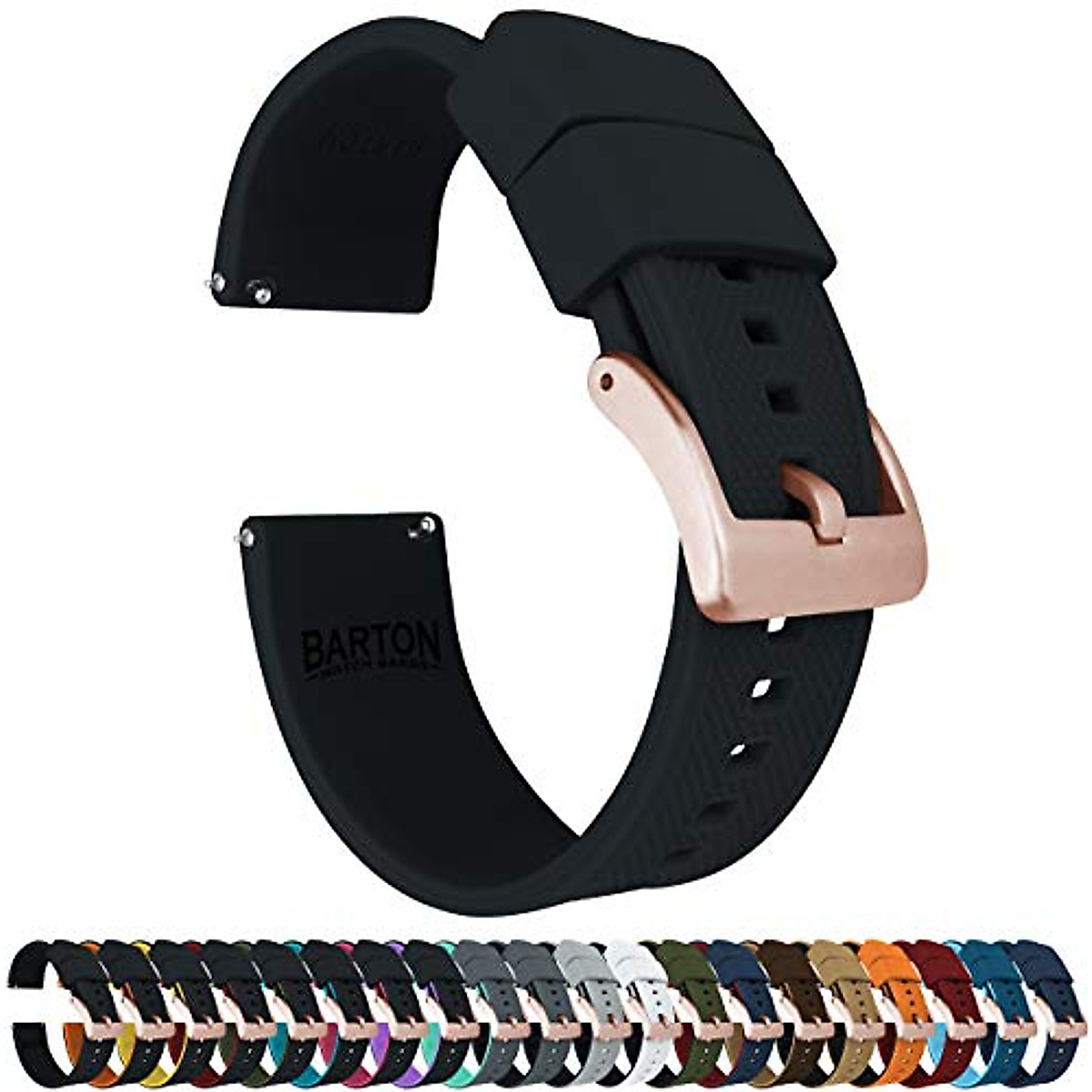 20mm Black - BARTON Elite Silicone Watch Bands - Rose Gold Buckle Quick Release