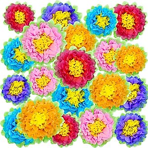 Set of 20 Fiesta Paper Flowers,Colorful Tissue Paper Flowers,Crepe Paper Flowers for Spring Party,Baby Shower,Carnival,Crafts,Wedding Backdrop