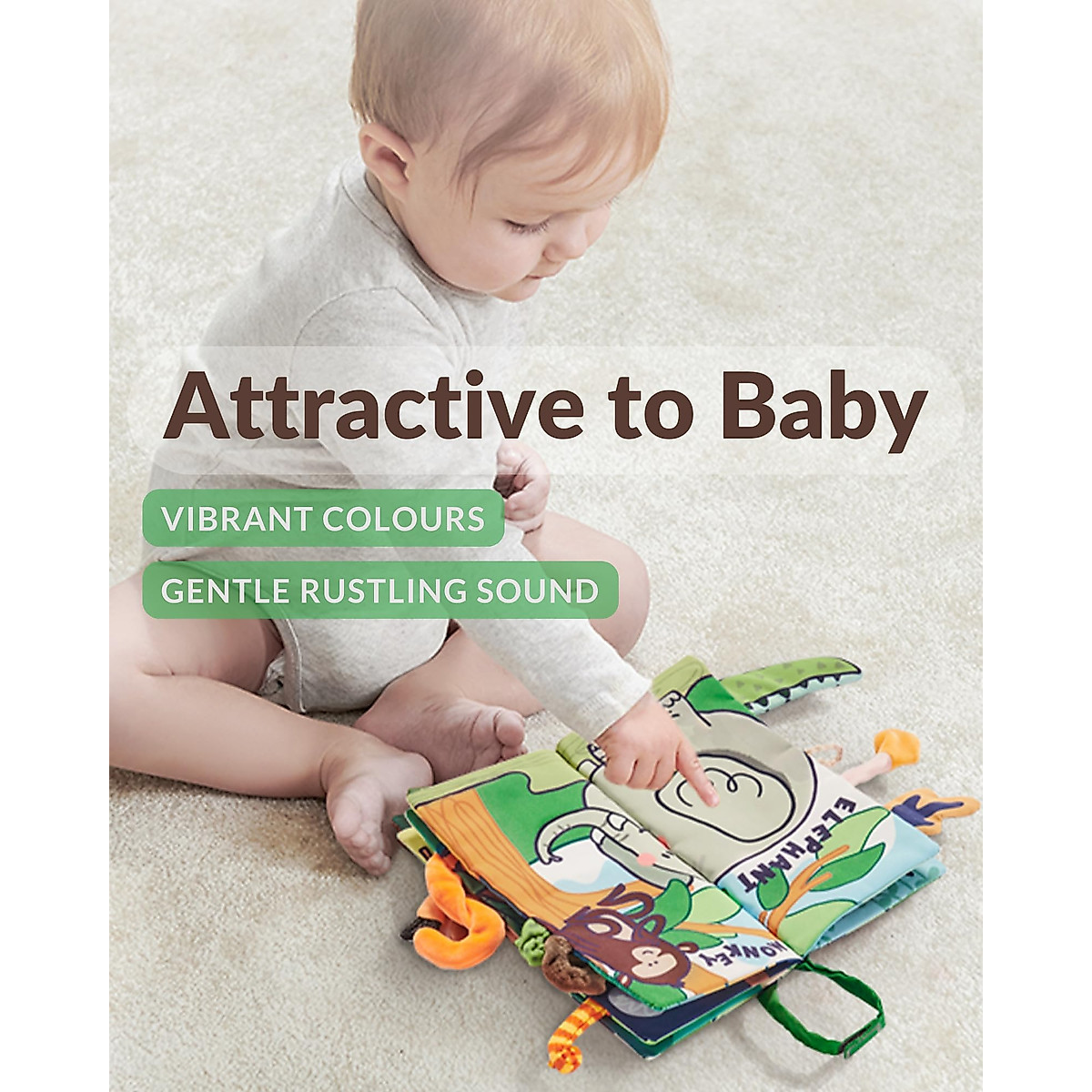 bc babycare Baby Books 0-6 Months, Touch Feel Crinkle Soft Cloth Book for Newborn Baby Boy Girl, Tummy Time Toys for 0-3-6-12-18 Months Infant (Jungle)