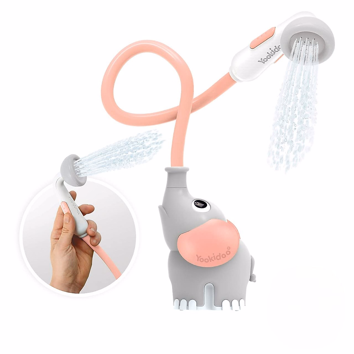 Yookidoo Baby Bath Shower Head - Elephant Bath Toy and Trunk Spout Rinser - for Newborn Babies in Tub Or Sink (Pink)