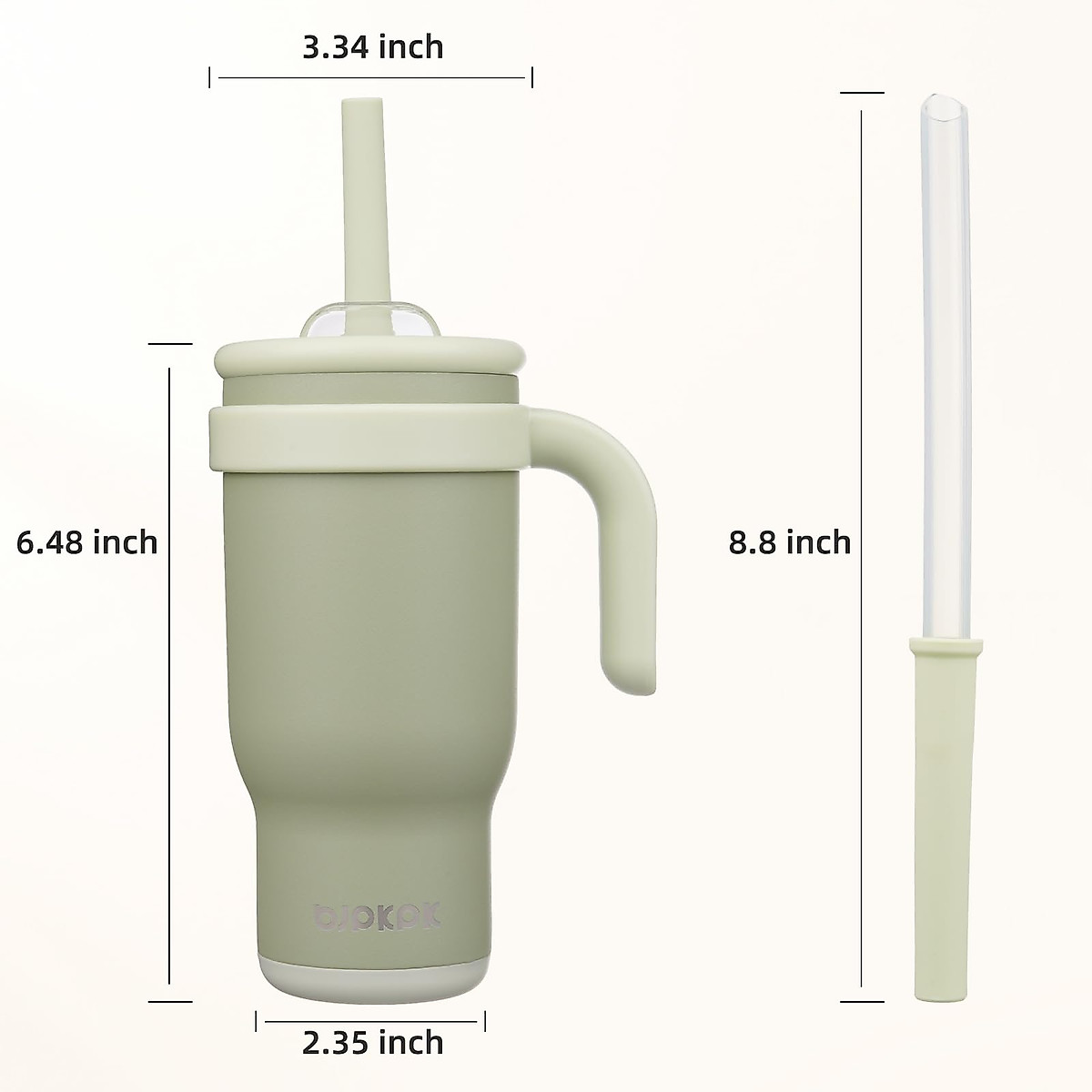 BJPKPK 18 OZ Insulated Travel Tumbler with Handle and Straw, Stainless Steel Water Bottle, Double Wall Vacuum Insulated Mug, for Work, Car, Travel, Forest Green