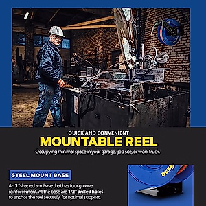 Goodyear Welding Hose Reel Retractable 1/4" Inch x 50’ Foot Twin Oxygen Acetylene Rubber Hoses STD Duty Max 300PSI Heavy Duty Industrial Single Arm Construction