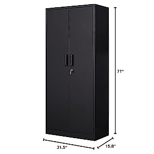 SISESOL Metal Storage Cabinet with 2 Doors and 6 Shelves,Black Metal Cabinet with Lock,71" Lockable Garage Storage Cabinet,Locking Storage Cabinet,Steel Cabinet for Home,Office,Garage,Shop,School