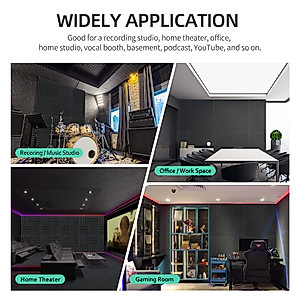 Acoustic Foam Panels - Pack of 12 Flame Retardant Sound Proof Foam Panels for Walls Ceilings Reduces Reverb Echo 12” x 12” x 2” Sound Insulation Wedge Noise Cancelling Foam Tiles for Home Office