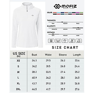 MoFiz Golf Shirt for Women Long Sleeves UV Protection Zip-up Female Biking Shirt Womens Daily Wear Tops White M