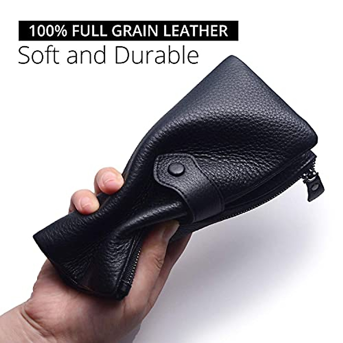 Women Soft Leather RFID Blocking Bifold Slim Wallets Credit Card Holder with Double Zipper Pocket(Black)