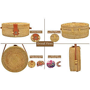 HAAN Handwoven Round Rattan Bag Made In Vietnam - Natural Stylish & Chic – Shoulder Real Leather Adjustable Strap
