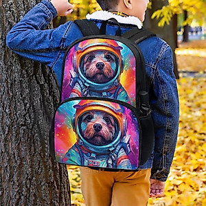 Parprinty Kids Animal Backpack with Front Pocket Students Lightweight Large Capacity 17 Inch Astronaut Dog Print Backpack for Boys Girls Cute Bookbag Padded Back Middle Elementary School Backpacks