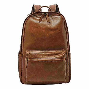 Fossil All-Gender Buckner Leather Travel Backpack Bag, Color: Cognac (Model: MBG9465222)