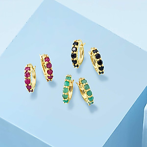 Ross-Simons Three Pair Gemstone Sterling Silver Huggie Hoop Earrings