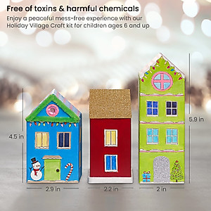Arteza Kids Christmas Village Kit, 3D Holiday Kit Includes 20 Colorable Cut Out Cardboard Crafts, Glitter Glue, Pom Poms, Markers, Craft Supplies for Family Activities, Winter and Holiday Parties
