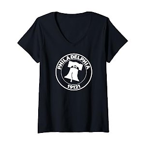 Womens 19121 Zip Code Philly Neighborhood Philadelphia Liberty Bell V-Neck T-Shirt