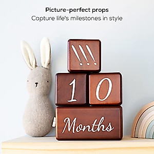 First Landings Milestone Blocks - Wooden Milestone Markers for Baby's First Year - Dark Brown