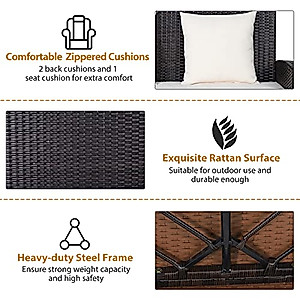 Happygrill Porch Swing Bench Outdoor 2-Person Patio Rattan Swing Chair with Soft Cushions, 7.9ft Reinforced Steel Chain, Solid Steel Frame, Perfect for Backyard, Poolside, Front Porch White