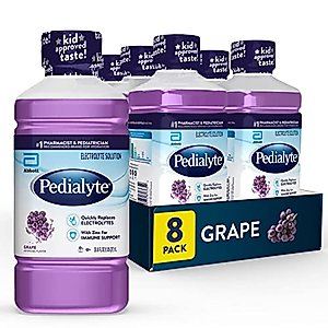 Pedialyte Electrolyte Solution, Grape, Hydration Drink, 8 bottles, 1 liter each