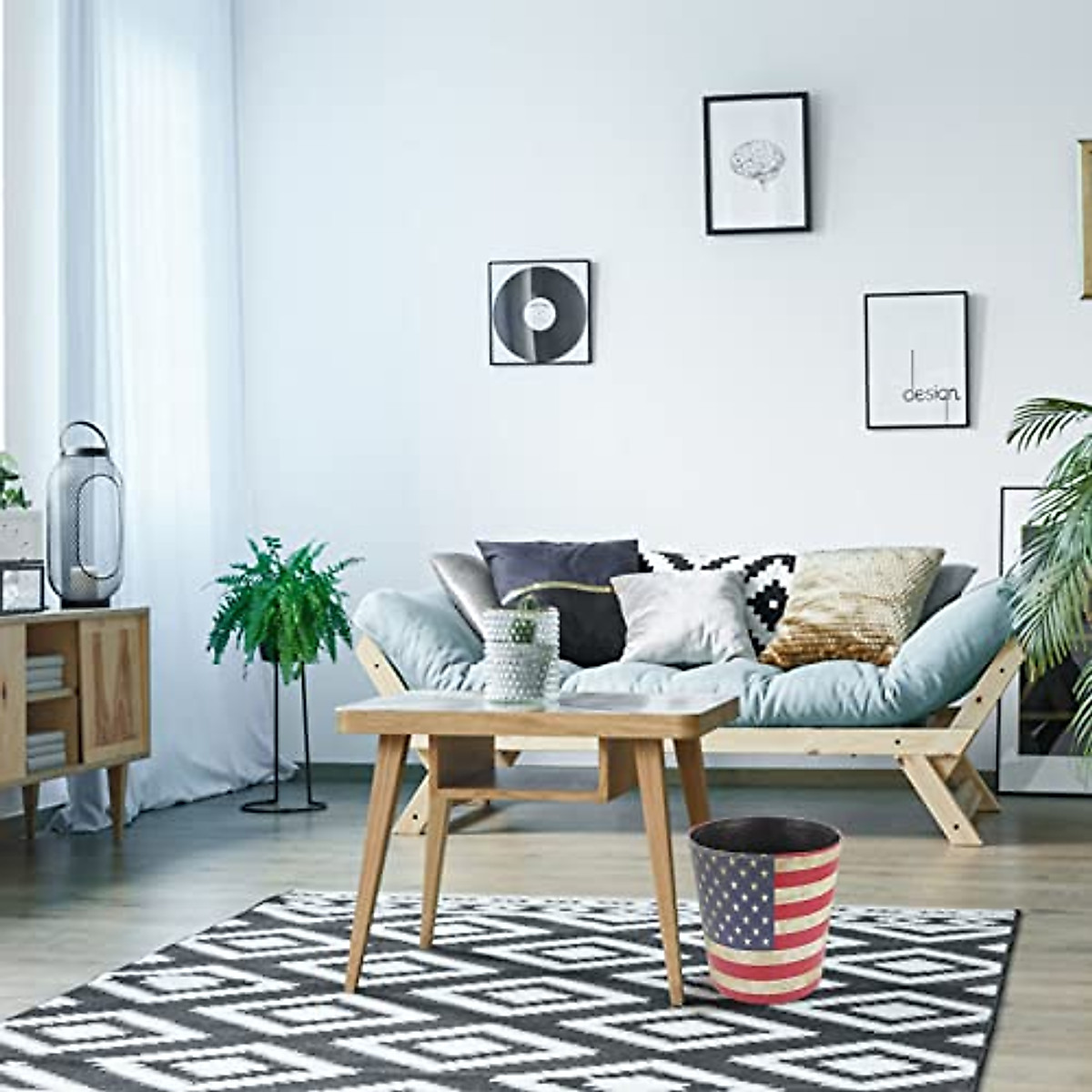 Cabilock US American Flag Trash Can Vintage Wastebasket PU Leather Waste Paper Bin Decorative Garbage Can Waste Bucket for Home Office USA Flag Pattern