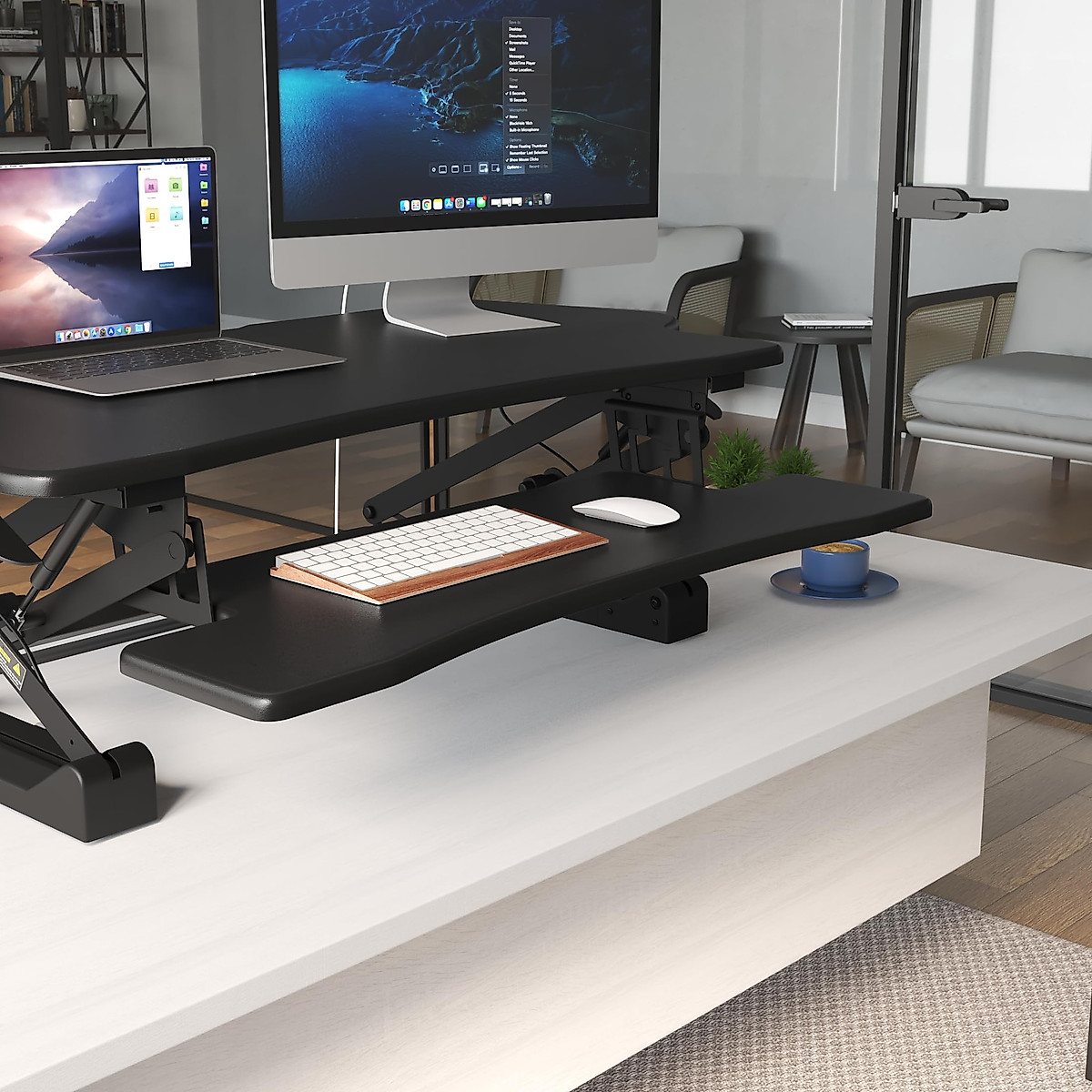 Mount-It! Height Adjustable Standing Desk Converter | 48” Wide Tabletop Sit Stand Desk Riser with Gas Spring | Stand Up Computer Workstation Fits Dual Monitors | Black | MI-7925