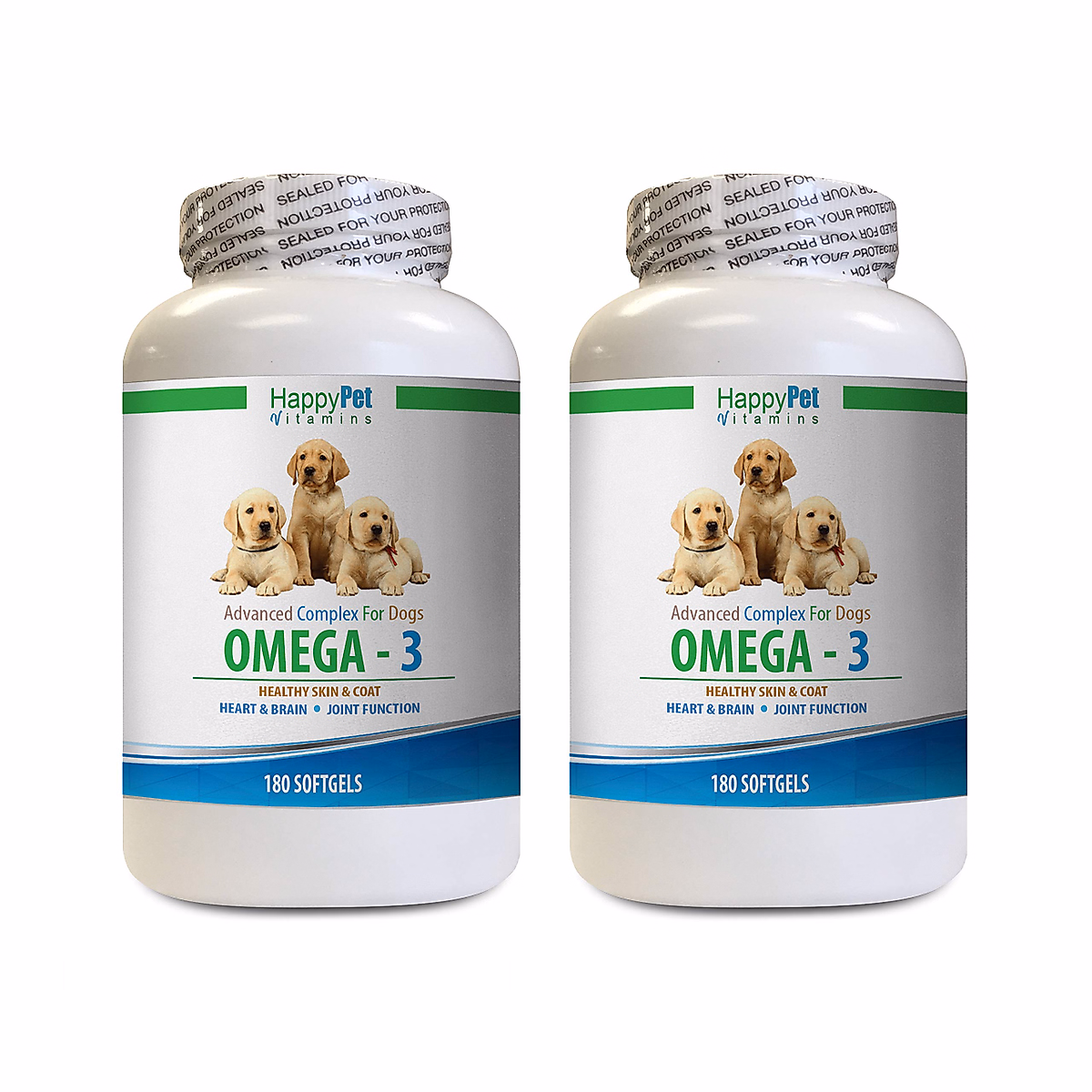 HAPPY PET VITAMINS LLC Dog Allergy Food additive - Dog Omega 3 - Healthy Skin Coat and Joints - Brain and Heart Health - Allergy Relief - Dog Omega Supplement - 2 Bottles (360 Softgels)