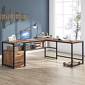 Tribesigns 70 Inch Modern L-Shaped Desk with Bookcase and Cabinet, L Shapes Computer Desk Study Table Super Sturdy Workstation with Drawers for Home Office with Hutch