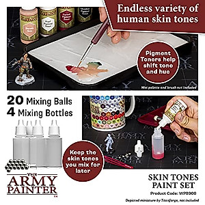 The Army Painter Skin Tones Paint Set, 16 Acrylic Paints, 4 empty bottles and 16 Mixing Balls for Advanced Techniques in Wargames Miniature Model Painting