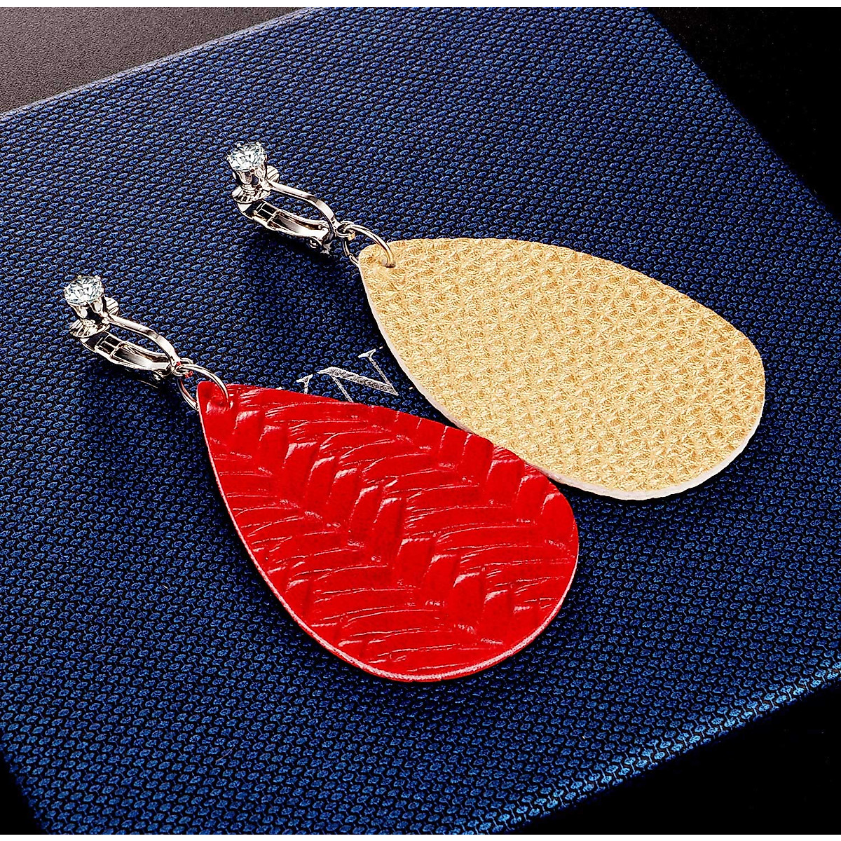 9 Pairs Faux Leather Clip on Earrings for Women Dangle- Long Teardrop Seashell Leather Clipon Earrings-Non Piercing Earrings Set for Women (#7)