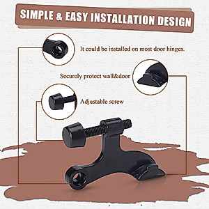 Enconker Hinge Pin Door Stopper Black 4 Pack, Adjustable Head Screw Heavy Duty Door Stopper Wall Protector, Door Stops Hinge Pin Convenient Easy Installation Rubber Bumper Tips Prevent Wall Damage